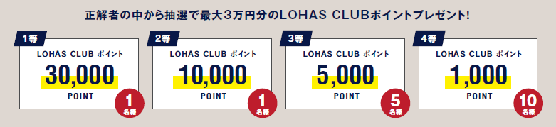 ★キーワード発表4回目★ 【有料会員様限定】正解者の中から抽選でLOHAS CLUBポイントが当たる!｜LOHAS CLUB